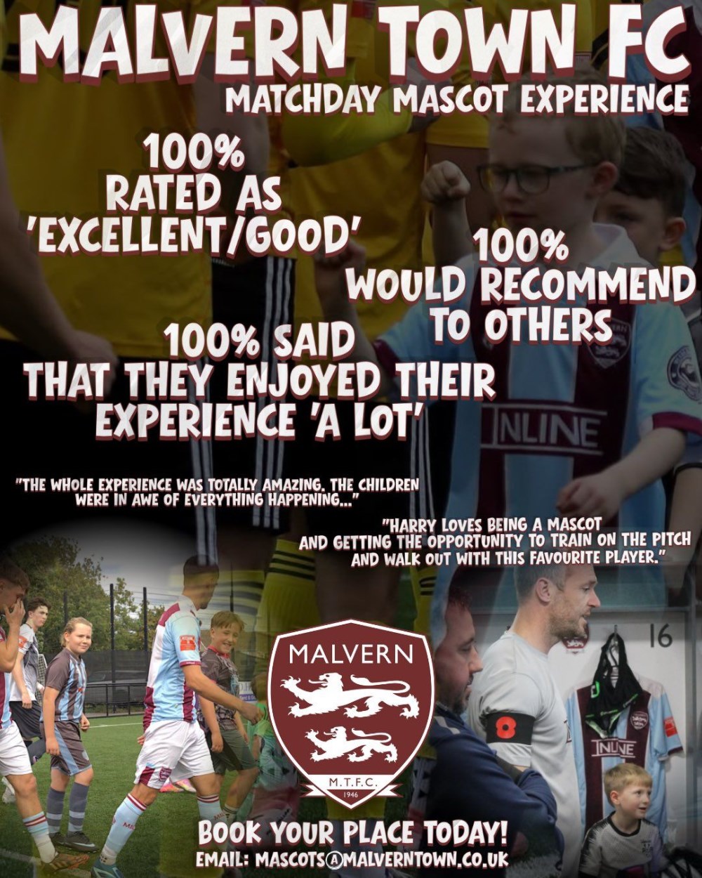 BE A MATCHDAY MASCOT - Malvern Town FC