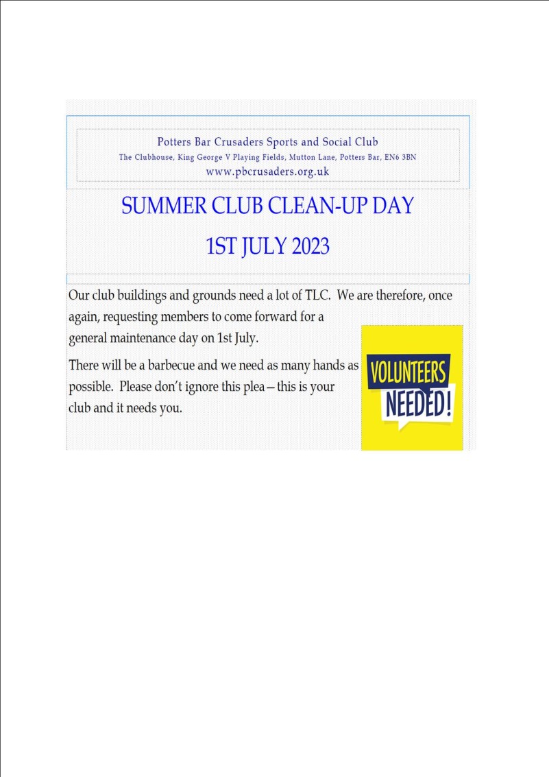 Club clean up day 1st July 2023