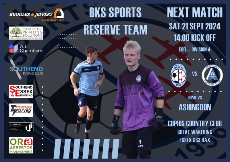 BKS SPORTS RESERVES 2–1 Ashingdon - Match Report - BKS Sports FC