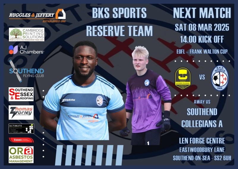 Southend Collegians A 1–7 BKS SPORTS RESERVES - Match Report - BKS ...