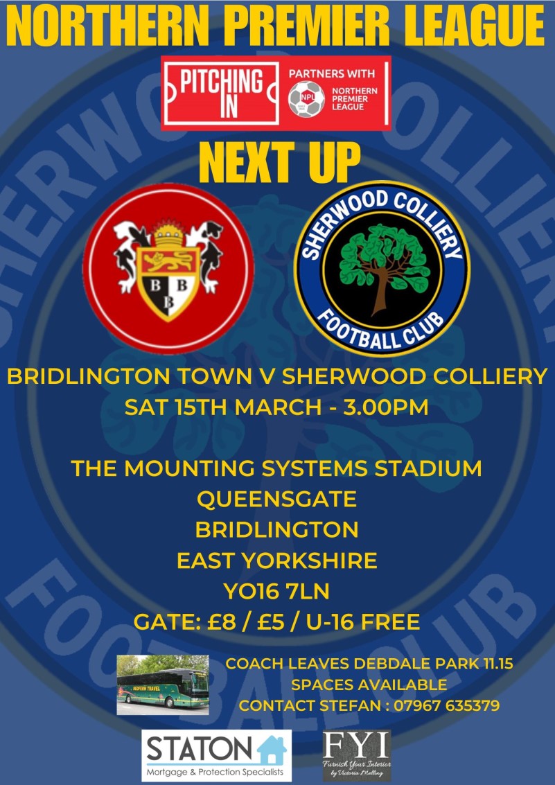Bridlington Town 2–0 SHERWOOD COLLIERY - Match Report - Sherwood ...