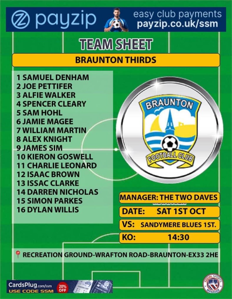 BRAUNTON THIRDS TEAM NEWS IN! - Braunton FC