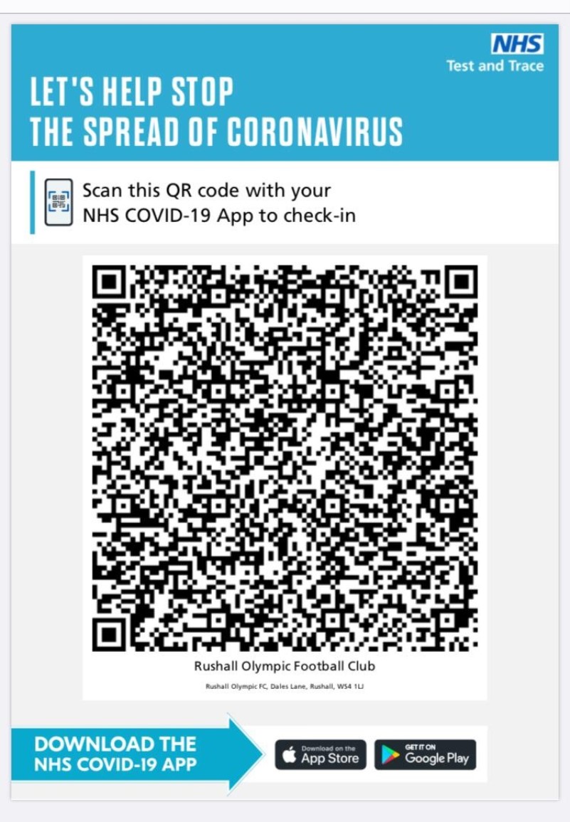 NHS COVID-19 TRACK AND TRACE APP - RUSHALL OLYMPIC FC
