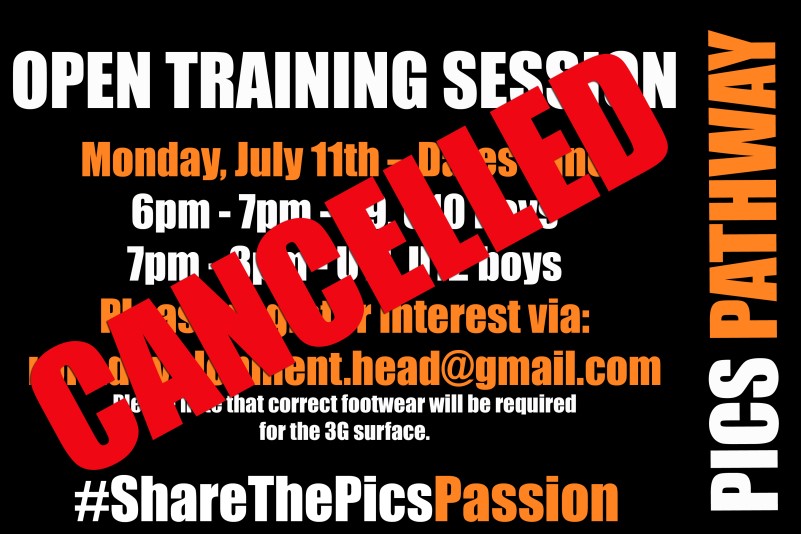 MONDAY'S SCHEDULED OPEN TRAINING SESSION FOR U9 U10 U11 AND U12 BOYS ...