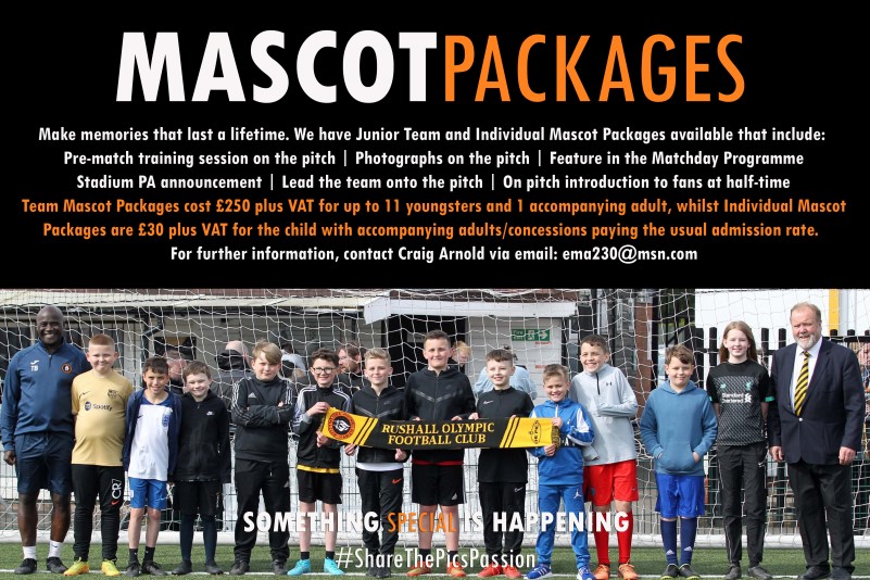 MASCOT PACKAGES: MAKE MEMORIES THAT LAST A LIFETIME - RUSHALL OLYMPIC FC