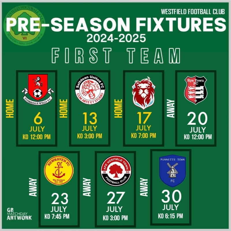 Updated Pre Season Fixtures - Westfield Football Club (Sussex)