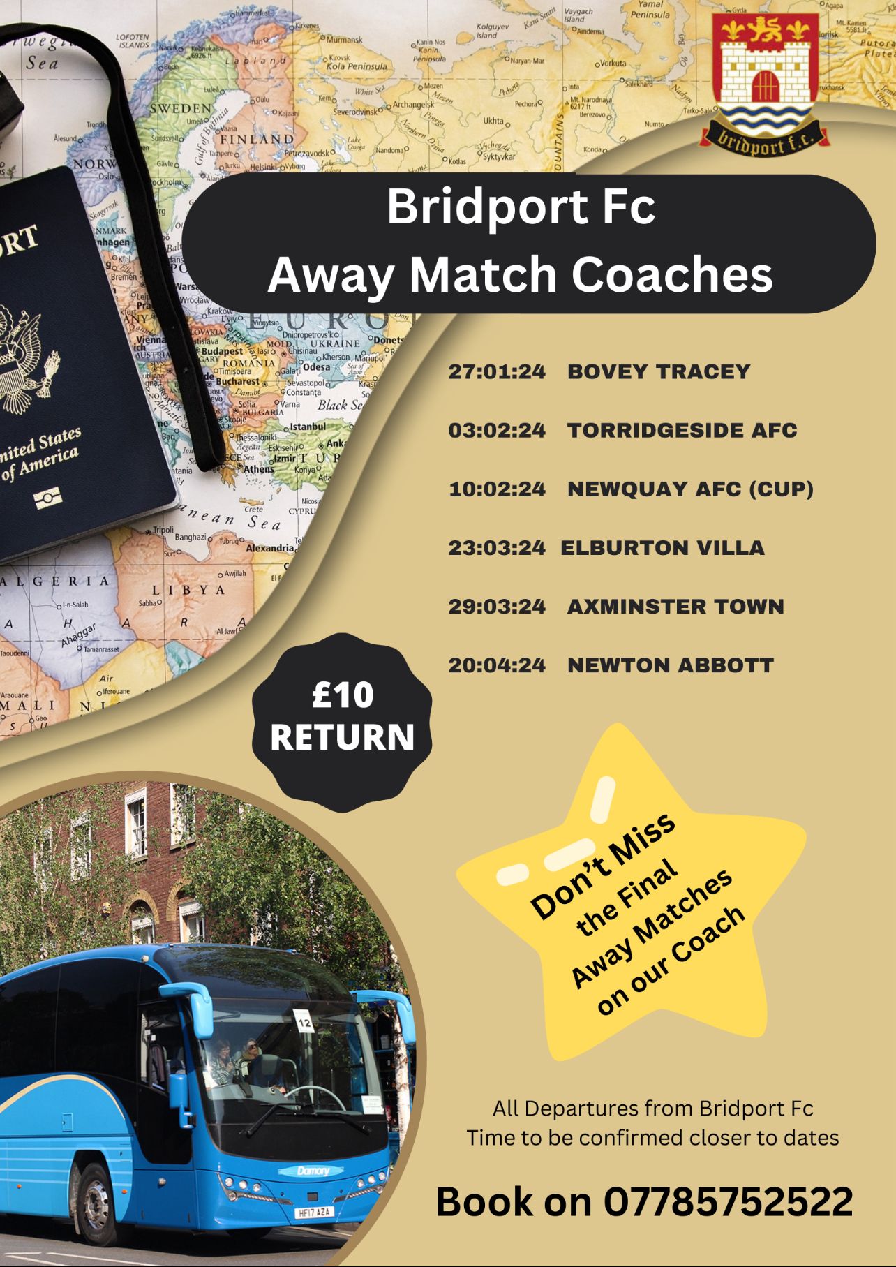 Away Match Coach dates for remaining fixtures - Bridport Fc