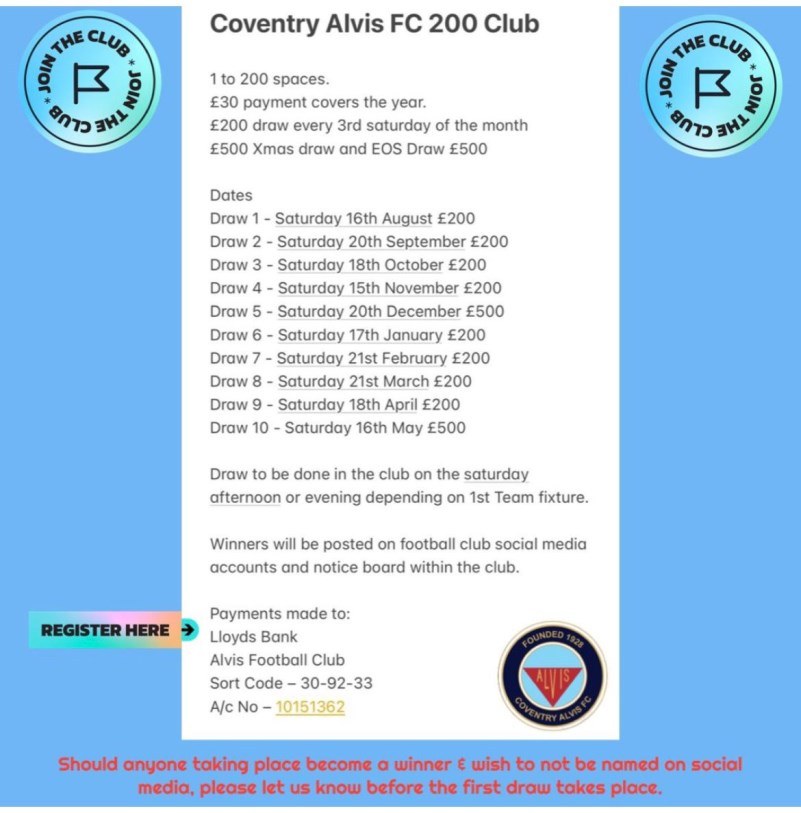 200 Club - Coventry Alvis Football Club