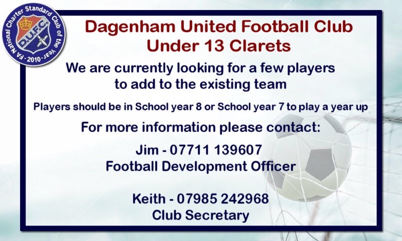 Players Required - Dagenham United FC
