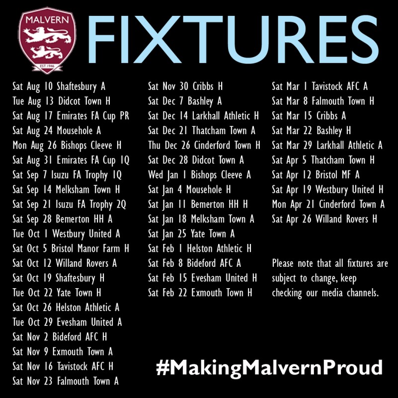 FIXTURES 2024/25: THE JOURNEY AHEAD - Malvern Town FC