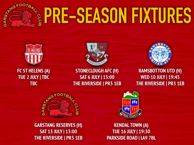 First Team Pre Season Schedule 2024 - Garstang Football Club