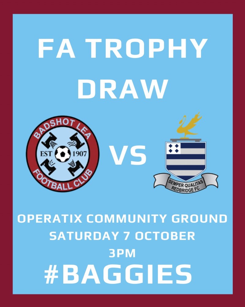 Badshot Lea Football Club, FA TROPHY DRAW - HOME TO REDBRIDGE ON SAT ...