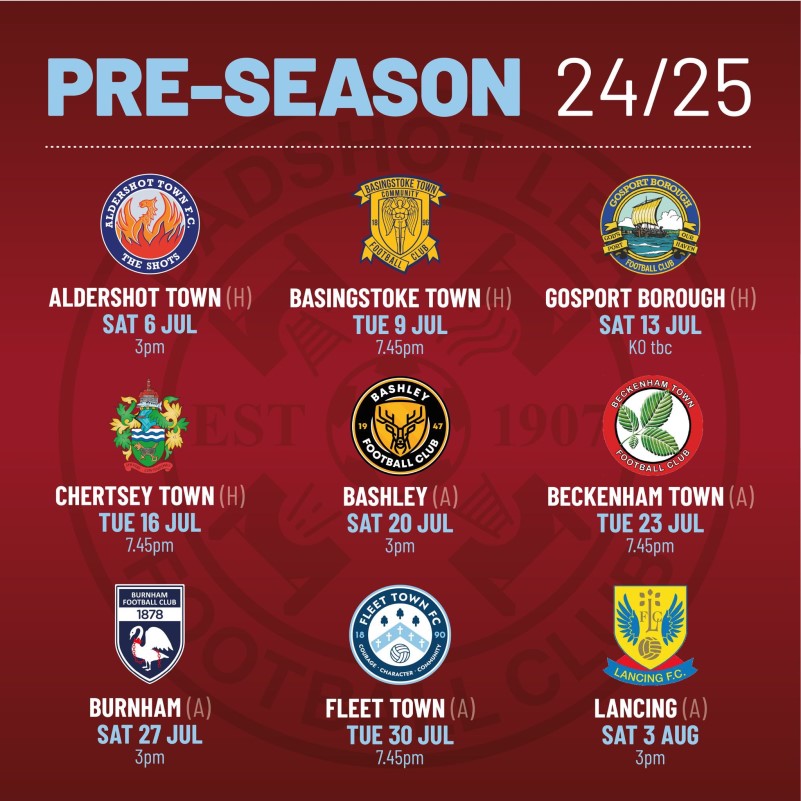 FIRST TEAM PRESEASON FIXTURES UPDATE - Badshot Lea Football Club