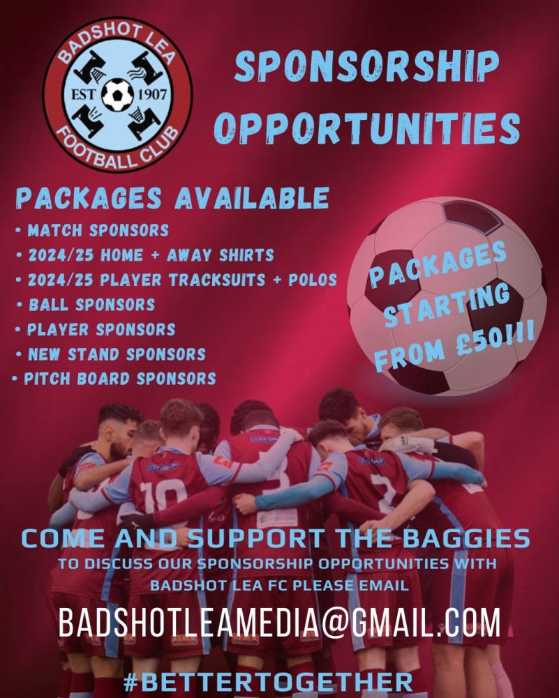 SPONSORSHIP OPPORTUNITIES FOR THE COMING SEASON - Badshot Lea Football Club