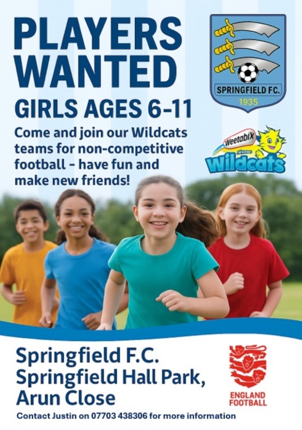 Players Wanted - Girls Aged 6-11 - Springfield FC