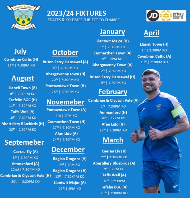 Season 2023/24 Fixtures at a glance - GOYTRE UNITED