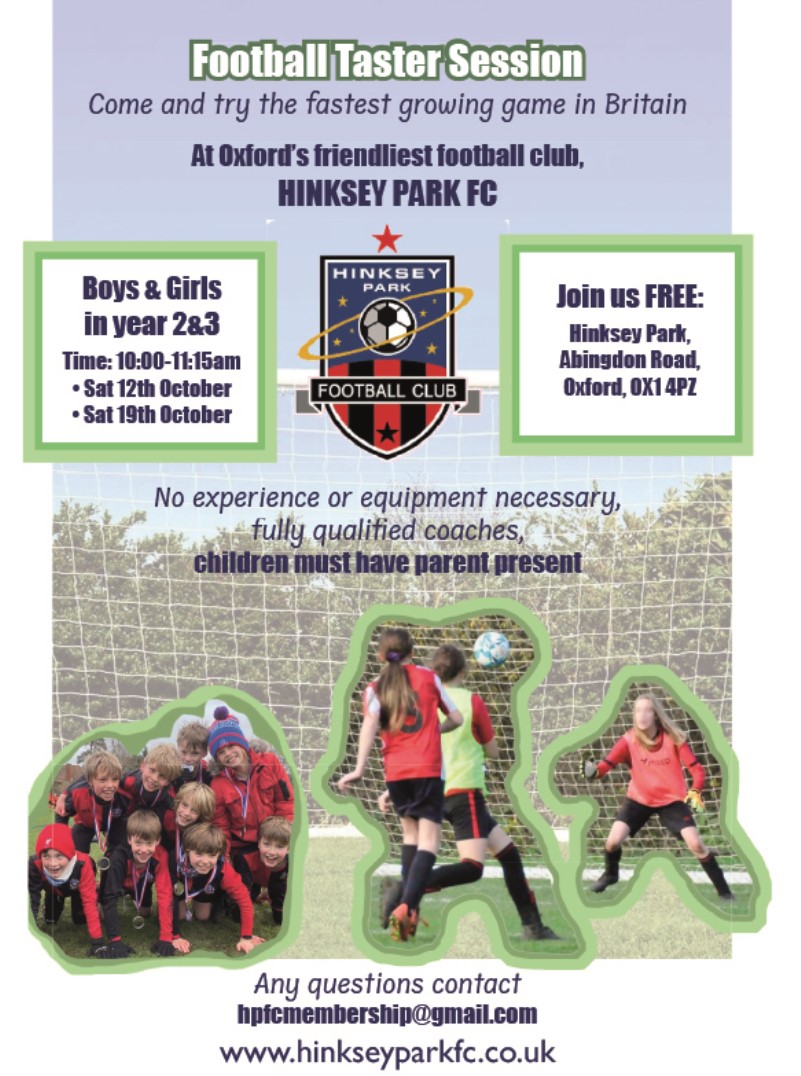 Free taster sessions for U7 and U8 players - Hinksey Park Football Club