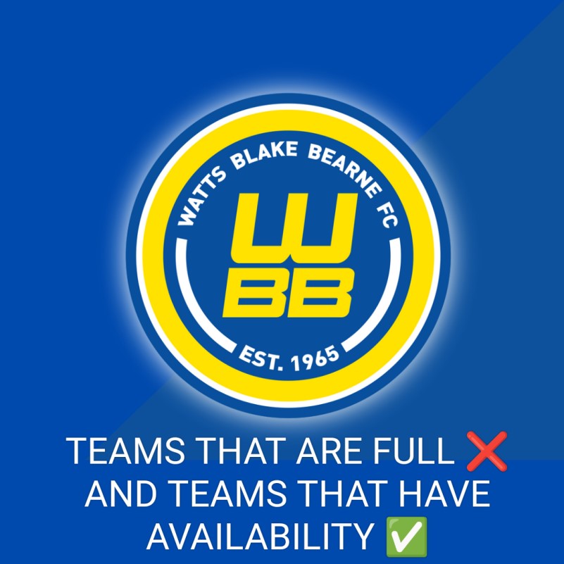 WBB Youth FC, TEAMS THAT ARE CURRENTLY FULL AND SOME THAT HAVE AVAILABILITY