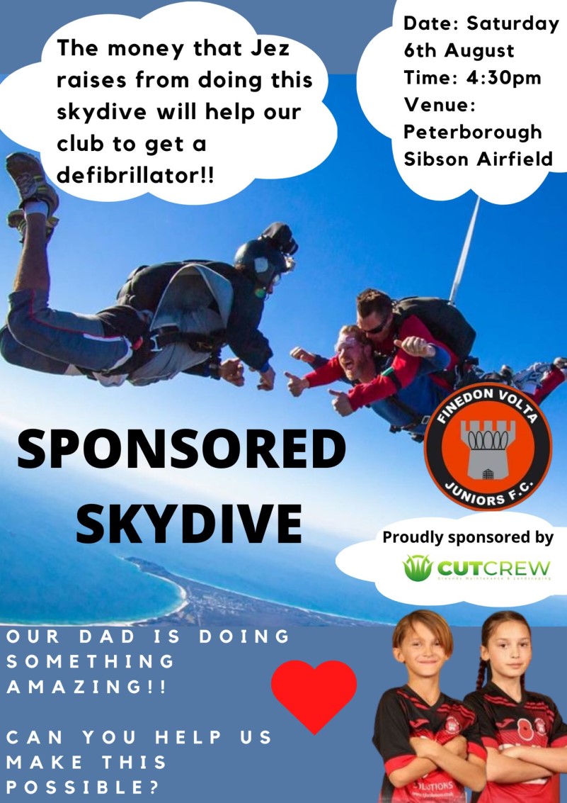Sky Dive defib fundraiser - Finedon Volta Juniors FC