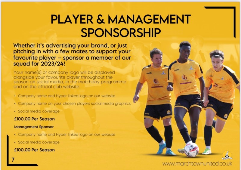 1st Team Player Sponsorship - March Town United FC