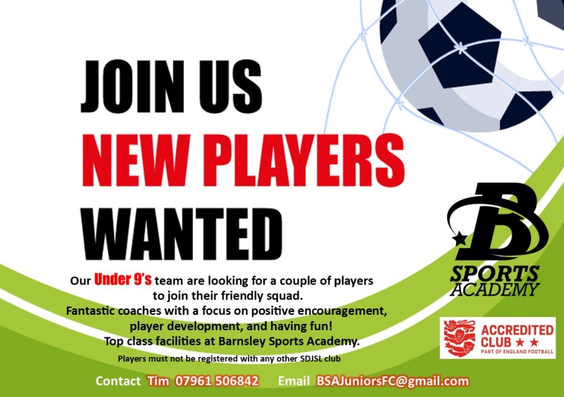 U9 PLAYERS WANTED - BSA Juniors FC