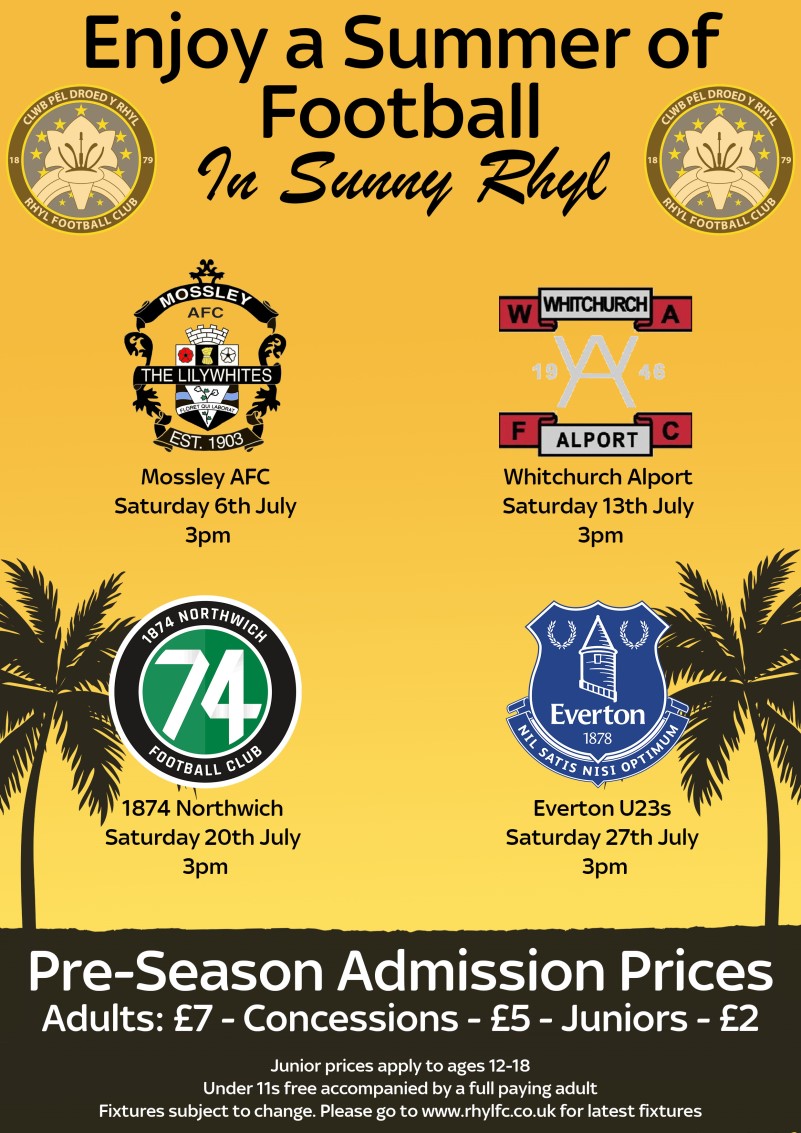 Pre Season Schedule for Rhyl - CPD Y RHYL 1879