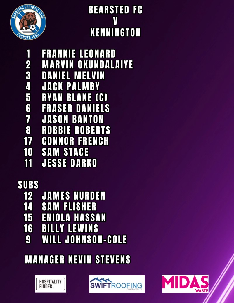 Line up against Kennington 31/8/2024 - Bearsted FC