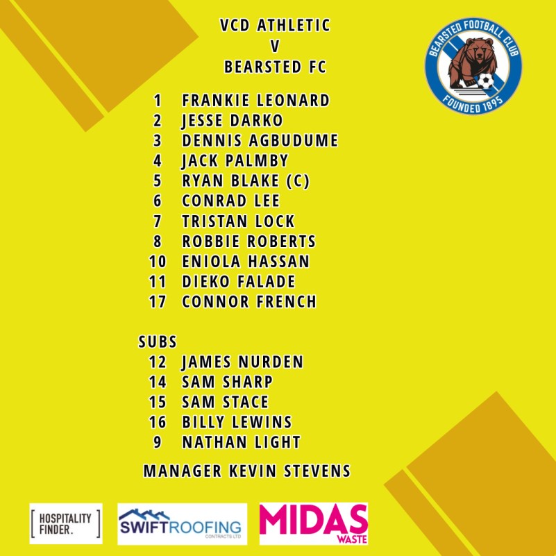 Bearsted FC, Team news for tonight's match against VCD