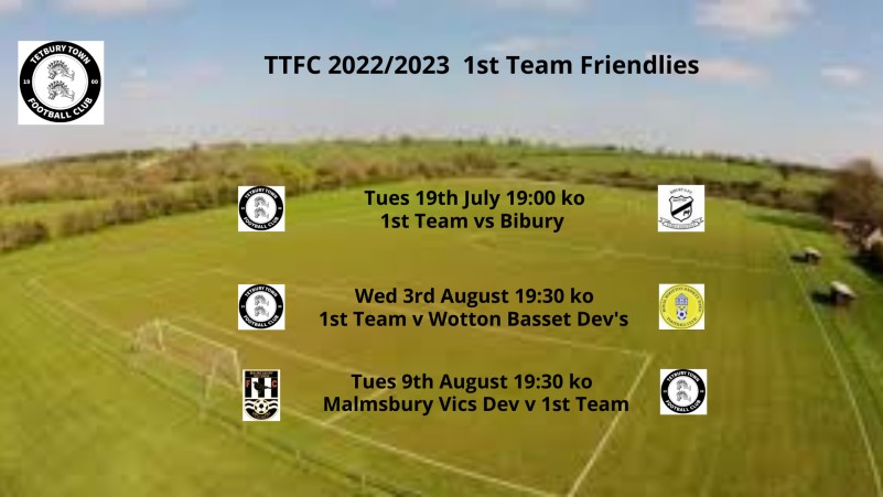 Tetbury Town F.C, TTFC 1st Team Confirmed Friendlies