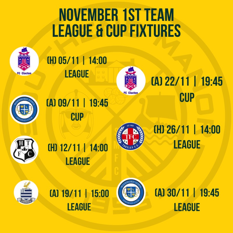 November’s 1st Team Fixtures - Southend Manor Football Club